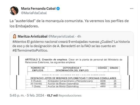 María Fernanda Cabal Acusó A Gustavo Petro De Encabezar Una “monarquía