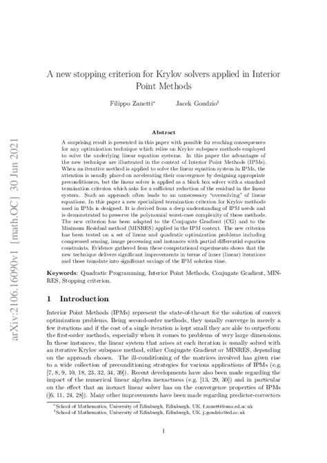 Pdf A New Stopping Criterion For Krylov Solvers Applied In Interior Point Methods