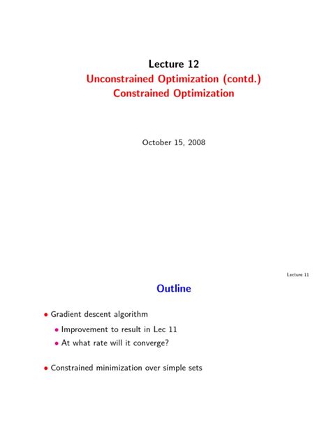 Unconstrained Optimization Contd Constrained Optimization Pdf Mathematical Optimization