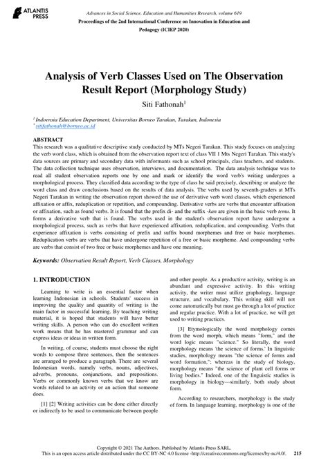 Pdf Analysis Of Verb Classes Used On The Observation Result Report
