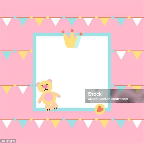 아기의 사진 프레임 템플릿 배경입니다 어린이 생일 베이비 샤워를 위한 포스터 화 환과 소녀를 위한 귀여운 액세서리 0명에 대한 스톡 벡터 아트 및 기타 이미지 Istock