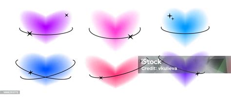 이클립스 라인 요소가 설정된 Y2k 하트 트렌디한 흐릿한 아우라 셰이프 컬렉션 로고 템플릿 배지 스티커 콜라주 아이콘에 대한 타원형 궤도가 있는 흐릿한 부드러운