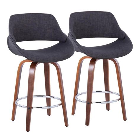 Lumisource Fabrico 26 In Charcoal Fabric And Walnut Wood Counter Stool