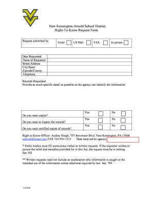 Fillable Online Right To Know Request Form With Box New Kensington