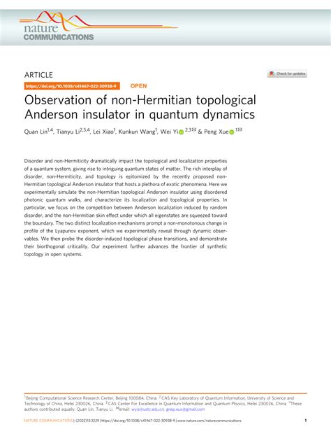 Pdf Observation Of Non Hermitian Topological Anderson Insulator In Quantum Dynamics
