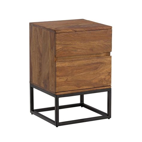 Finebuy Nachttisch Fb105063 Industrial 40x38x60 Cm Massivholz Metall