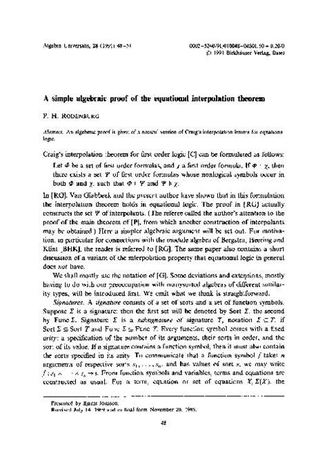 Pdf A Simple Algebraic Proof Of The Equational Interpolation Theorem