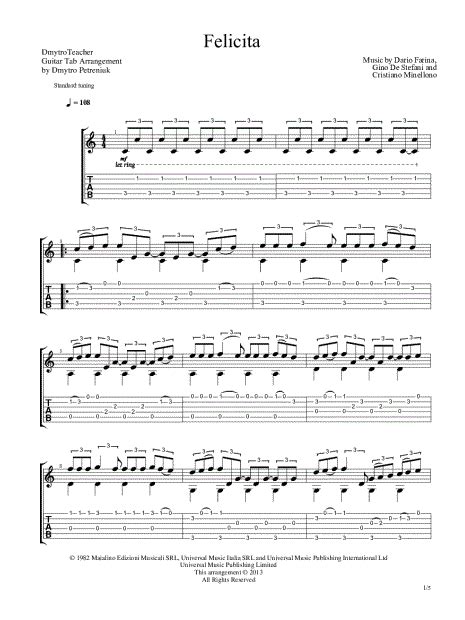 DmytroTeacher "Felicità" Guitar Tab in C Major - Download & Print - SKU ...