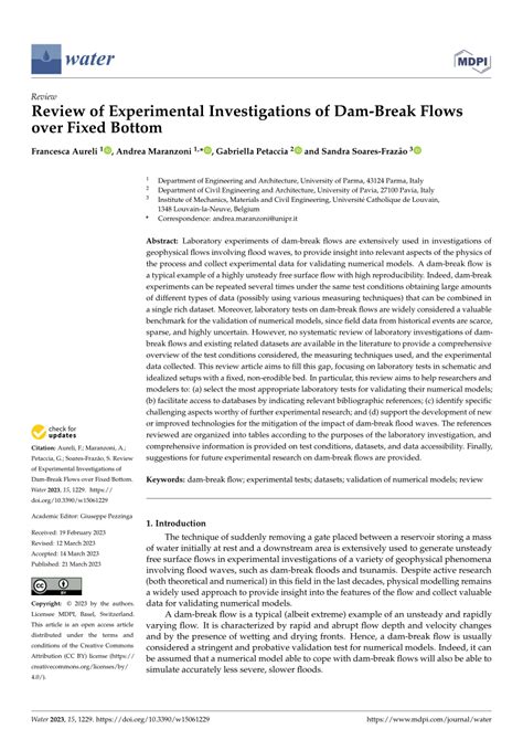 Pdf Review Of Experimental Investigations Of Dam Break Flows Over Fixed Bottom