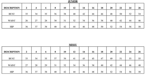 Size Charts Home Dorias A Ladys Boutique