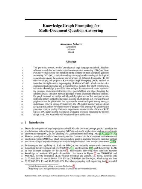 Knowledge Graph Prompting For Multi Document Question Annswering 2023