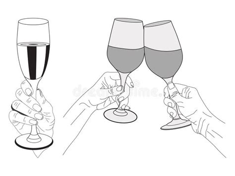 Set Of Female And Male Hands Holding Glass Of Champagne Sparkling Wine