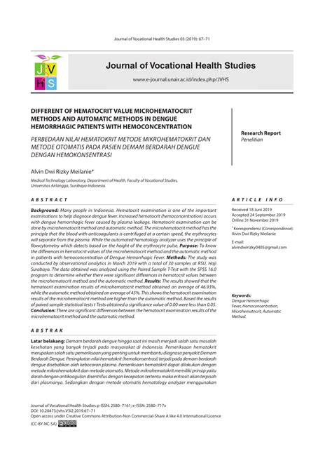 Pdf Different Of Hematocrit Value Microhematocrit Methods And