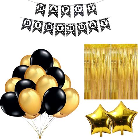 Happy Birthday Decorations Combo Set 35 Pcs Black Golden