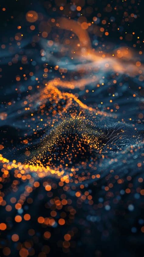 Abstract Background With Glowing Orange Particles On Dark Surface Ideal For Technology Science