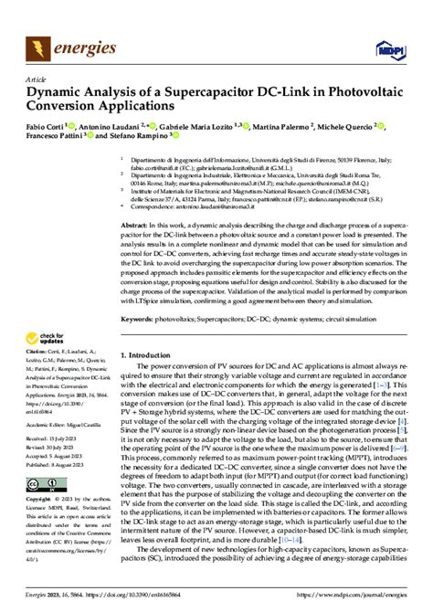 Pdf Dynamic Analysis Of A Supercapacitor Dc Link In Photovoltaic Conversion Applications