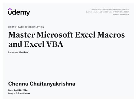 Excel Vba Professionaldevelopment Cognizant Udemy Chaitanya Krishna James C Chennu