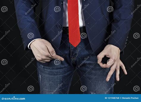 Male Businessman Showing Gesture Class At Inguinal Area Erection And
