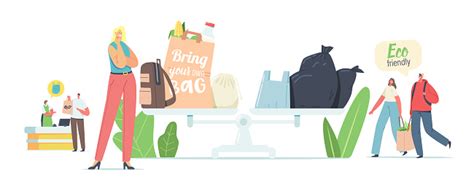 사람들은 재사용 가능한 에코 백과 포장으로 상점을 방문합니다 남성과 여성 캐릭터는 쇼핑을 위해 생태 포장을 사용합니다 구매에 대한 스톡 벡터 아트 및 기타 이미지 Istock
