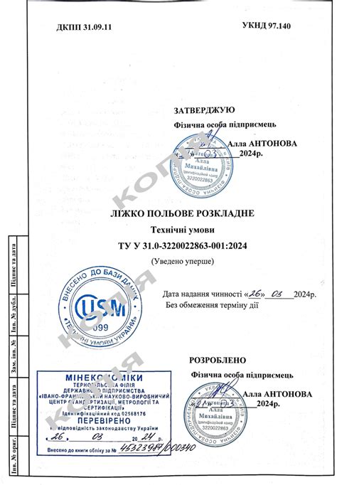 Висновок ТУ висновок технічних умов на розкладне ліжко розкладачку