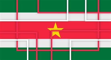 Abstract Geometric Square Stripes Lines Papercut Background With Flag Of Suriname 14395033