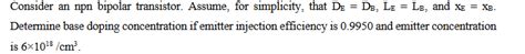 Solved Consider An Npn Bipolar Transistor Assume For Chegg