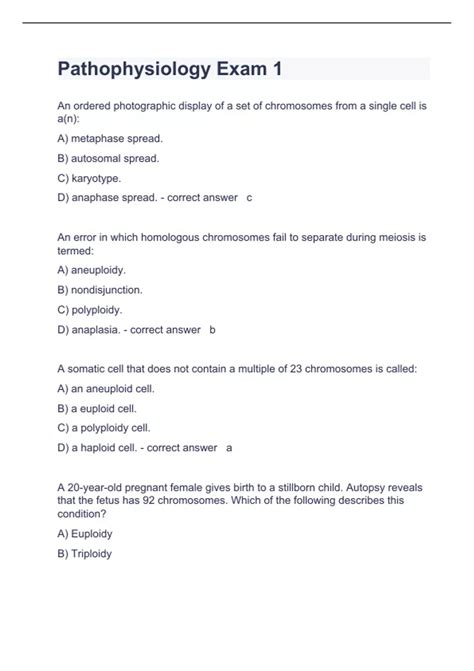 Pathophysiology Exam 1 Question And Answers Correctly Solved 20232024