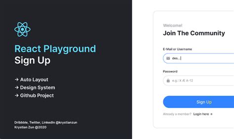 React Playground Sign Up Screen Figma