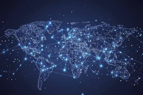World Map Network Connection Glowing Dots Stock Illustration
