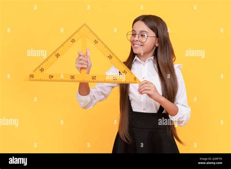 Mathematics Happy Teen Girl Hold Triangle Back To School Algebra And