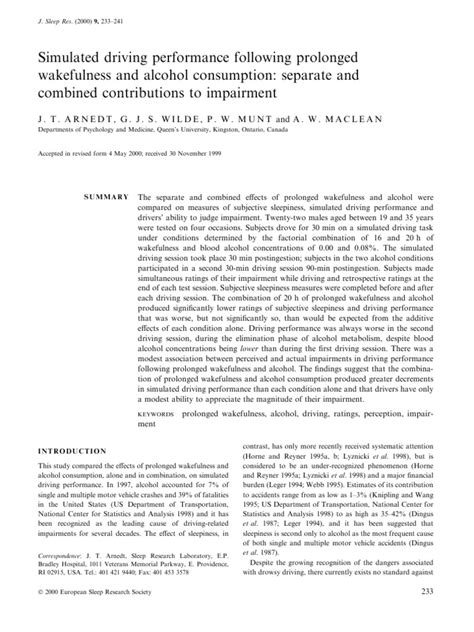 Simulated Driving Performance Following Prolonged Wakefulness And Alcohol Consumption Separate