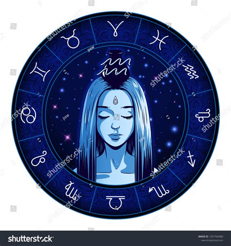 Aquarius Zodiac Sign Artwork Beautiful Girl Stock Vector Royalty Free