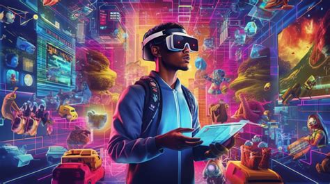 带着vr眼镜沉浸在奇幻虚拟世界中科技超现实插画图片素材下载格式熊猫办公