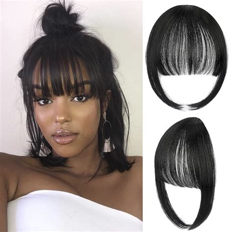 Dark Black Wispy Bang Clip Natural Fringe Front Straight Hair For