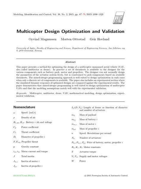 Multicopter Design Optimization And Validation Pdf Linear Programming Mathematical