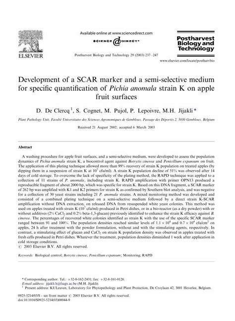 Pdf Development Of A Scar Marker And A Semi Selective Medium For Specific Quantification Of