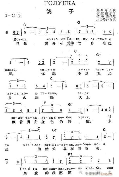 鸽子俄汉双语1 歌谱简谱网