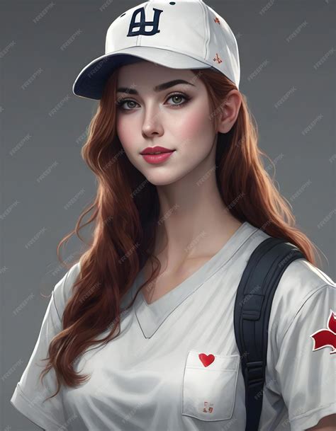 Premium Ai Image A Portrait Of A Beautiful Redhead Girl In A Baseball Cap