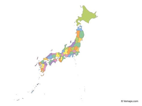 Multicolor Map Of Japan With Prefectures Free Vector Maps Map Vector Map Vector Free