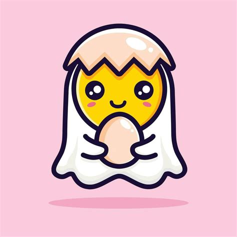 Cute Egg Ghost Hugging Egg With Eggshell Hat 27577878 Vector Art At