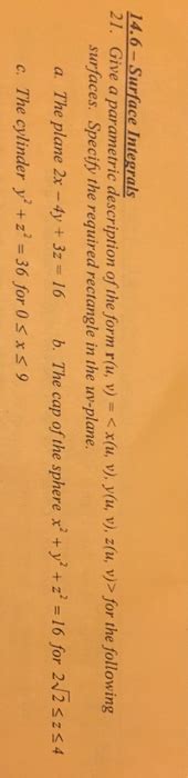 Solved Give A Parametric Description Of The Form R U V