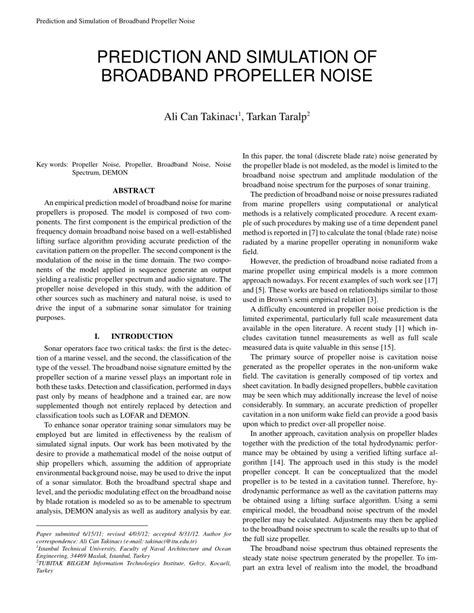 Pdf Prediction And Simulation Of Broadband Propeller Noise