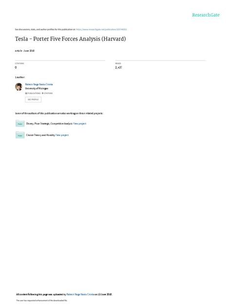 Tesla Porter Five Forces Analysis Harvard June 2018 Pdf