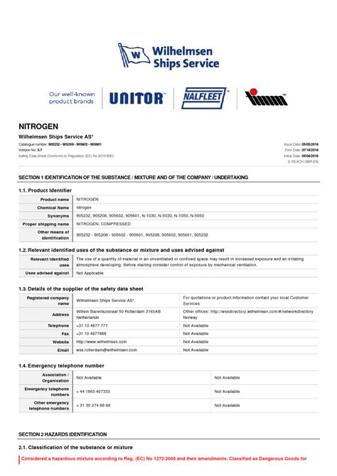 Nitrogen Msds Download