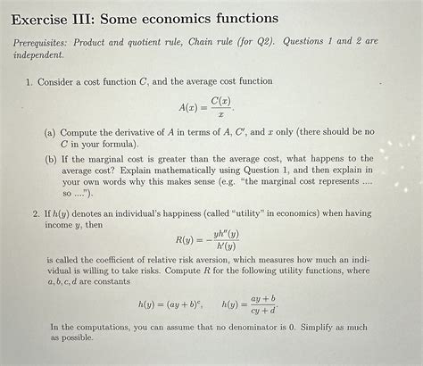 solved exercise iii some economics functions prerequisites
