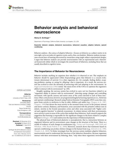 Pdf Behavior Analysis And Behavioral Neuroscience