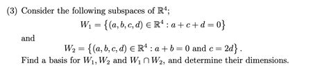 solved 3 consider the following subspaces of r4