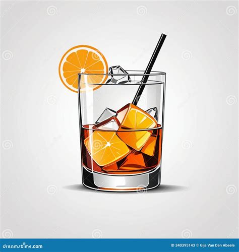 Vintage Old Fashioned Cocktail In Classic Glass Minimalistic Vector