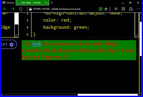 Microsoft Edge Sometimes Computes Wrong Colour In High Contrast Theme