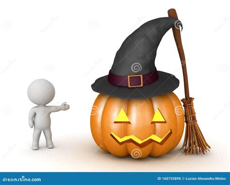3d Character Showing Halloween Themed Objects Stock Illustration